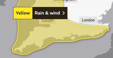 Devon Yellow Warning of intense spells of rain and gusty winds ...