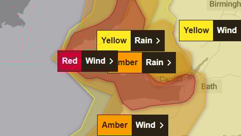 red warning storm darragh